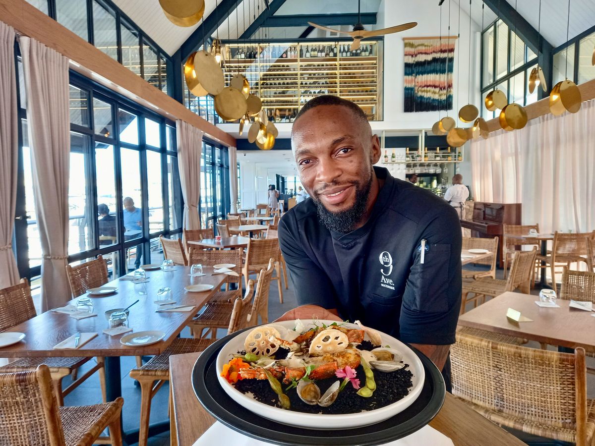 Green tea-cured salmon by Theo Chiloane, right on the dockside