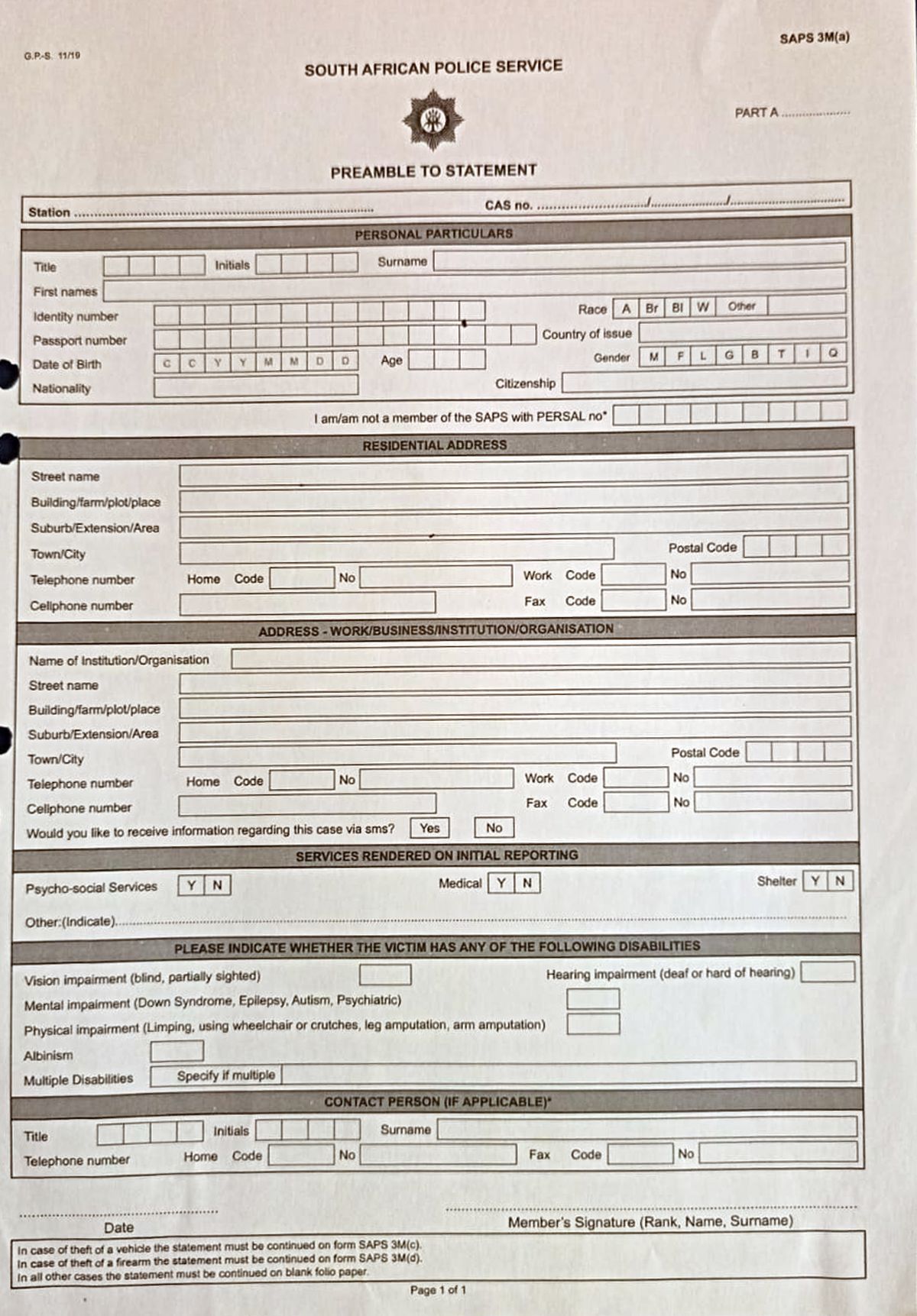 Inclusivity bungle — SAPS gets into gender muddle on new forms